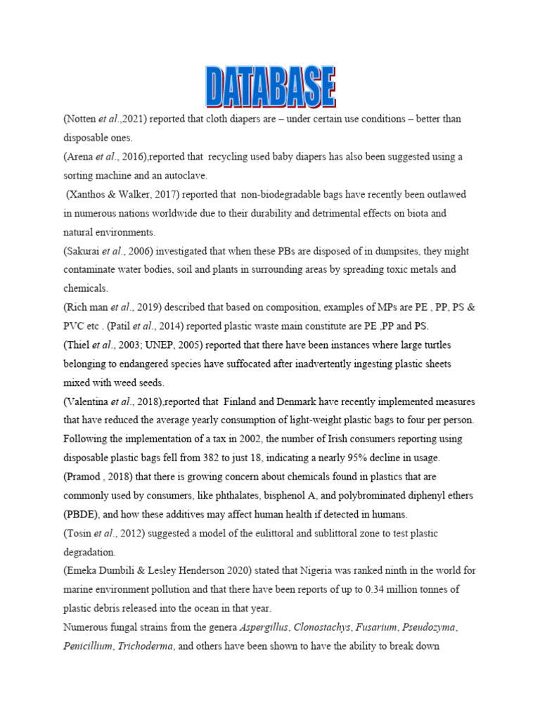 DATABASE | PDF | Biodegradation | Plastic