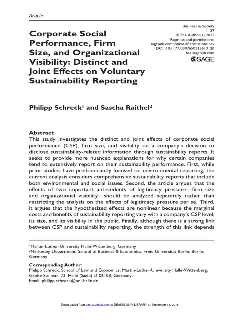 Corporate Social Performance, Firm Size, and Organizational Visibility ...