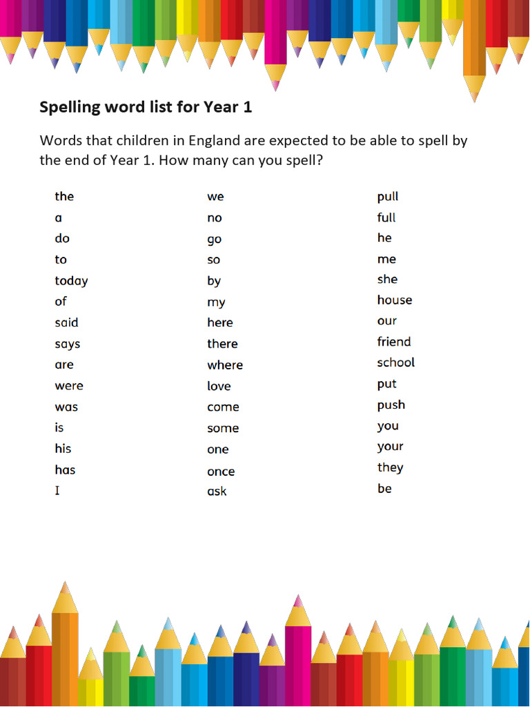 Spelling Word List Year 1 | PDF