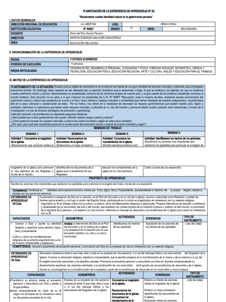 3° Grado - Experiencia de Aprendizaje N 4 | PDF | Iglesia Católica | Cristo (título)