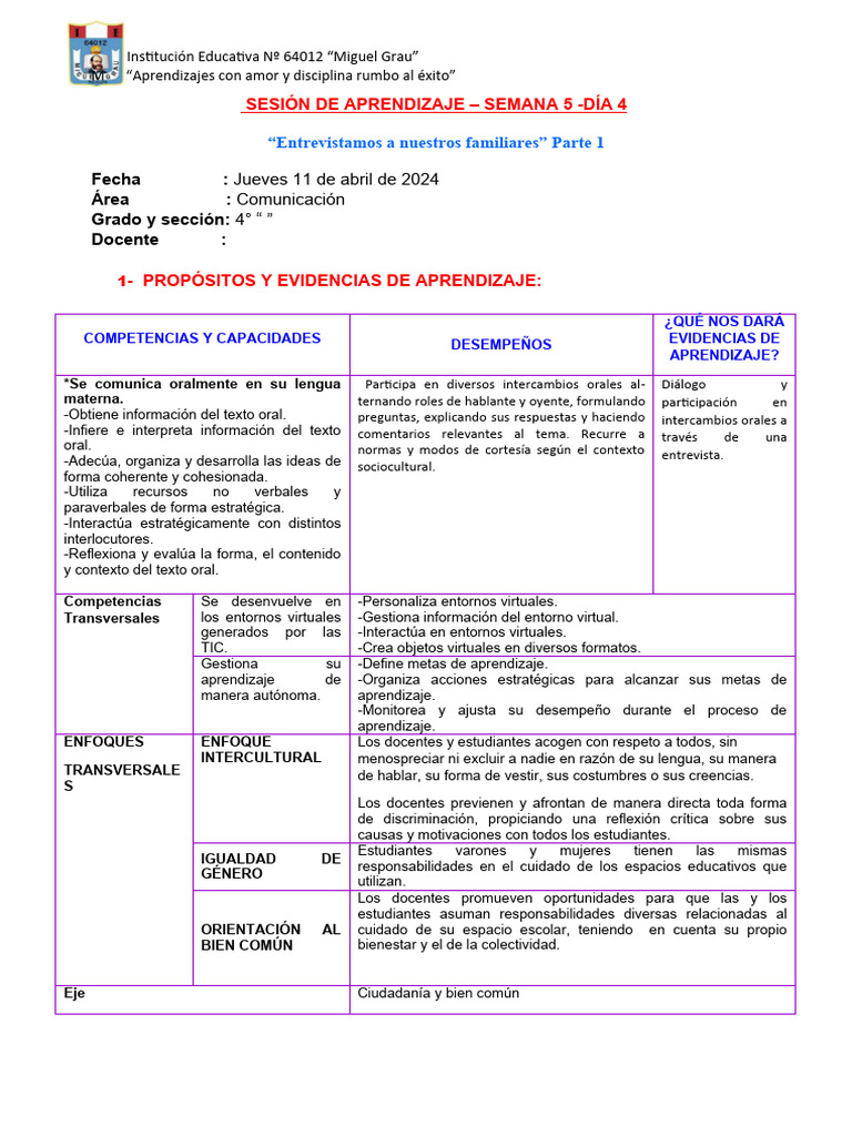 Sesion Com Sem 5 Dia 4 | PDF | Aprendizaje | Evaluación
