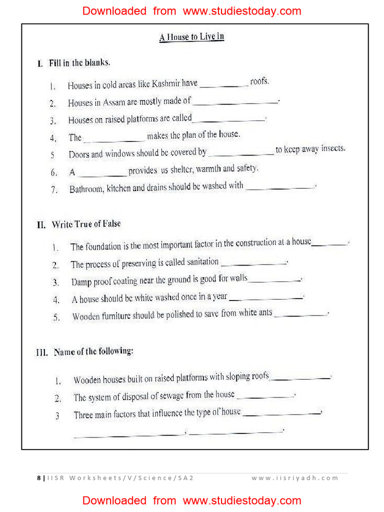 CBSE Class 5 Science - A House To Live in | PDF