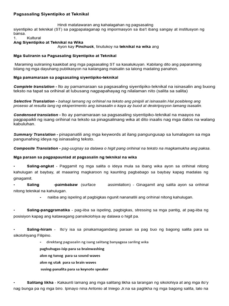 Pagsasaling Siyentipiko at Teknikal | PDF