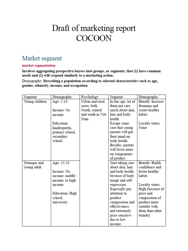 Draft of Marketing Report | Download Free PDF | Market Segmentation | Brand