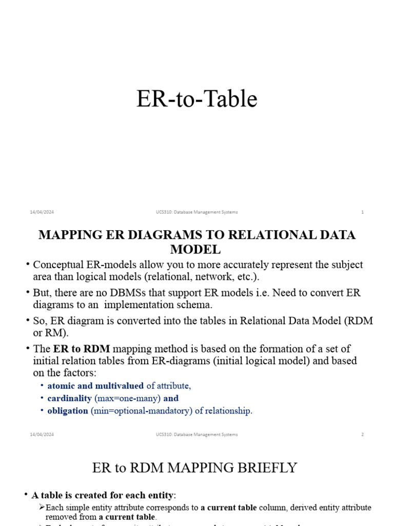 Ch11 ER To Table | PDF | Relational Model | Relational Database