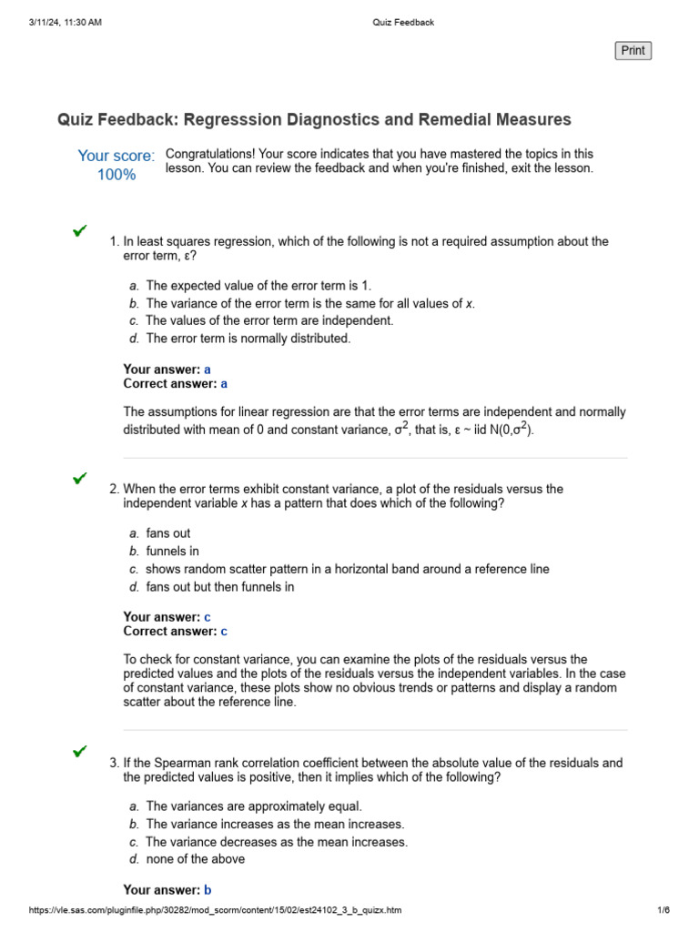 Quiz Feedback 2 | PDF | Errors And Residuals | Regression Analysis