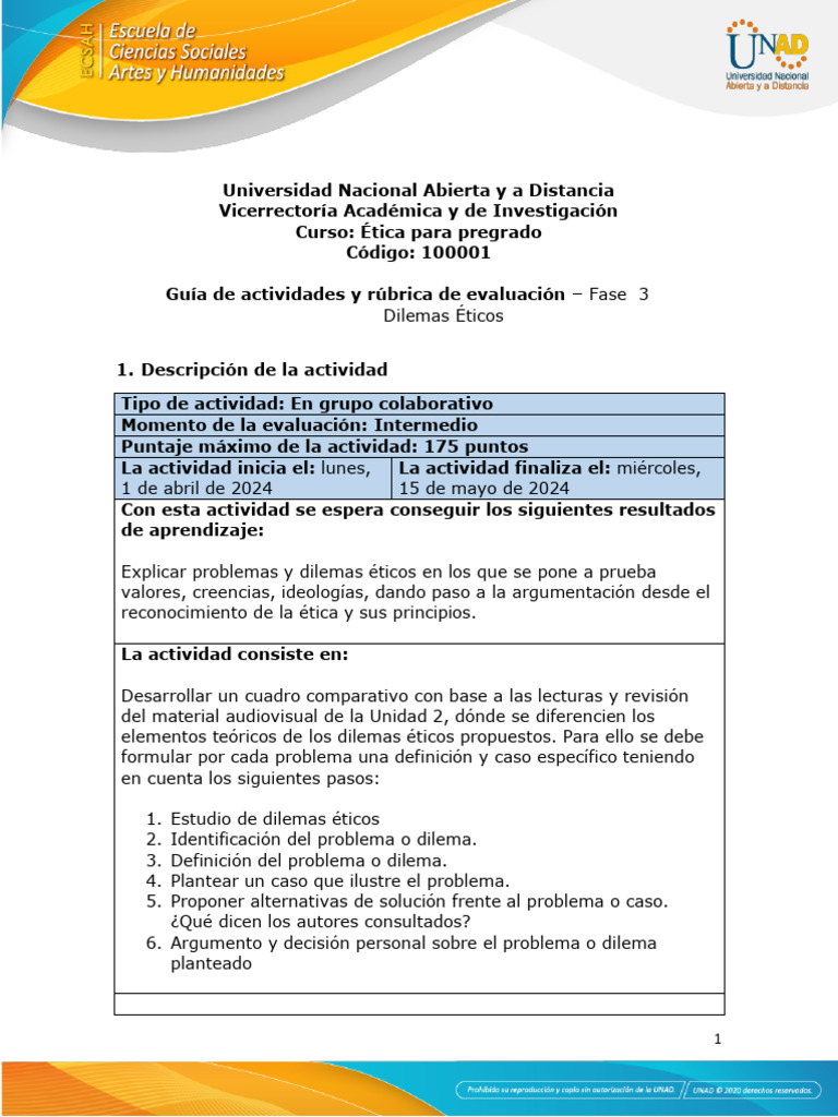 Guía de actividades y rúbrica de evaluación - Unidad 2 - Fase 3 - Dilemas éticos | PDF ...
