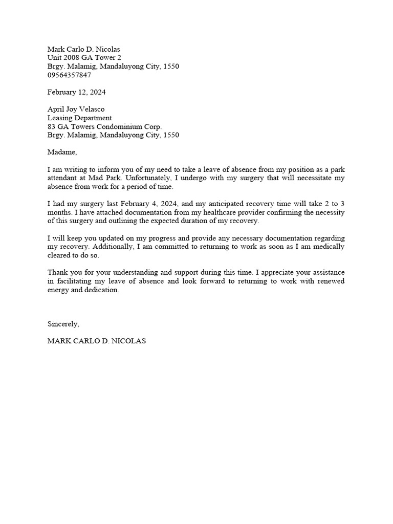 Leave of Absence Letter | PDF