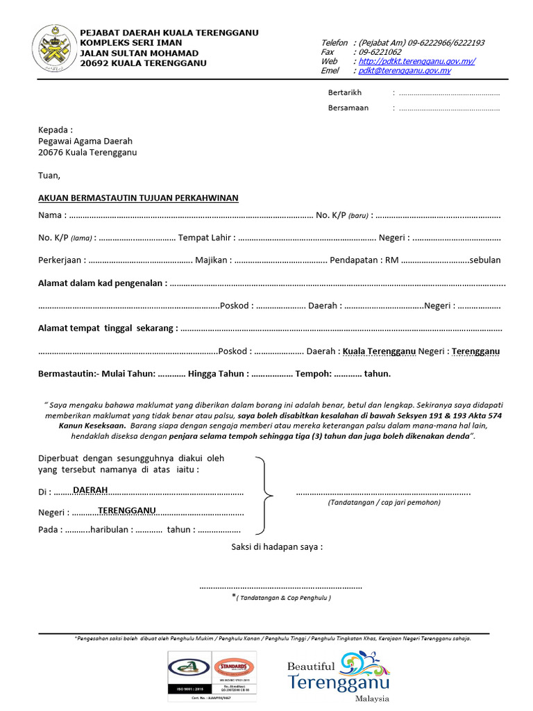 Borang Akuan Bermastautin Utk Kahwin | PDF