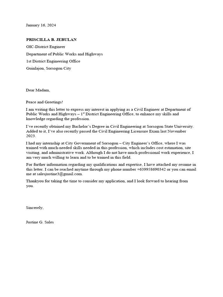 Application for Civil Engineer Position | PDF
