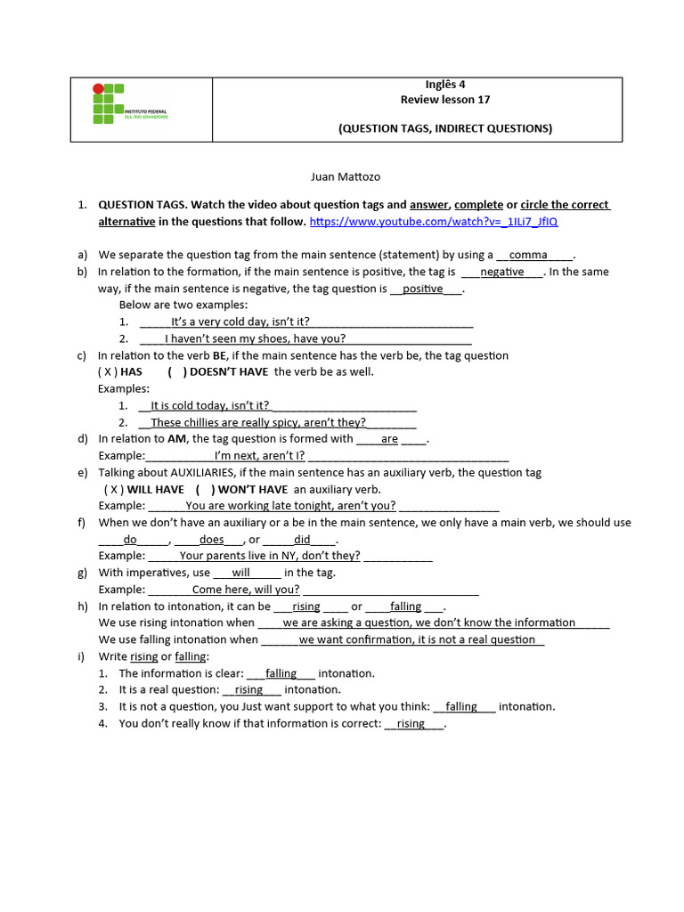 Question Tags and Indirect Questions Guide | PDF | Question | Verb