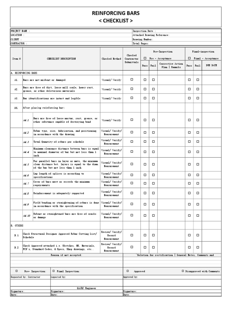 Rebar Checklist | Download Free PDF | Building Engineering | Materials