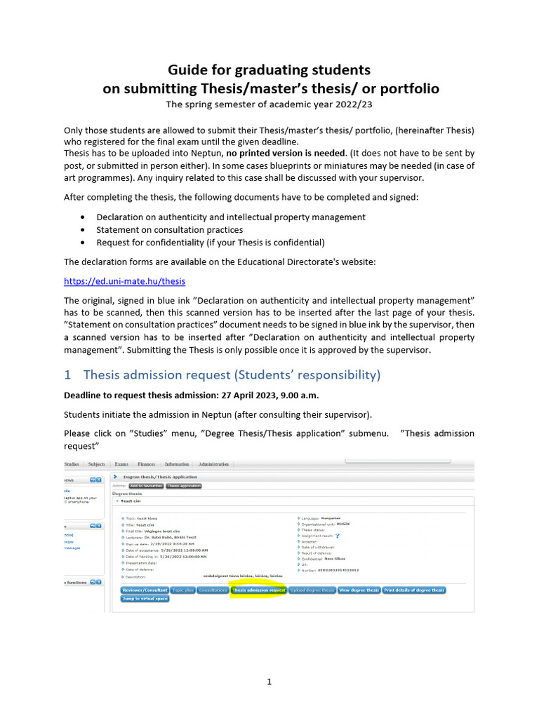 Guide On Submitting BSC MSC Thesis 20230420 | PDF | Thesis | Authentication