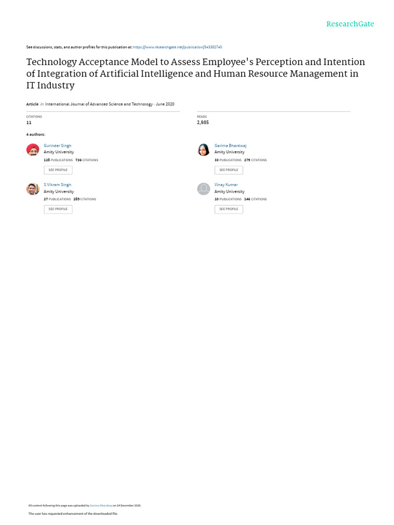 Technology Acceptance Model AI and HRM | PDF | Artificial Intelligence ...