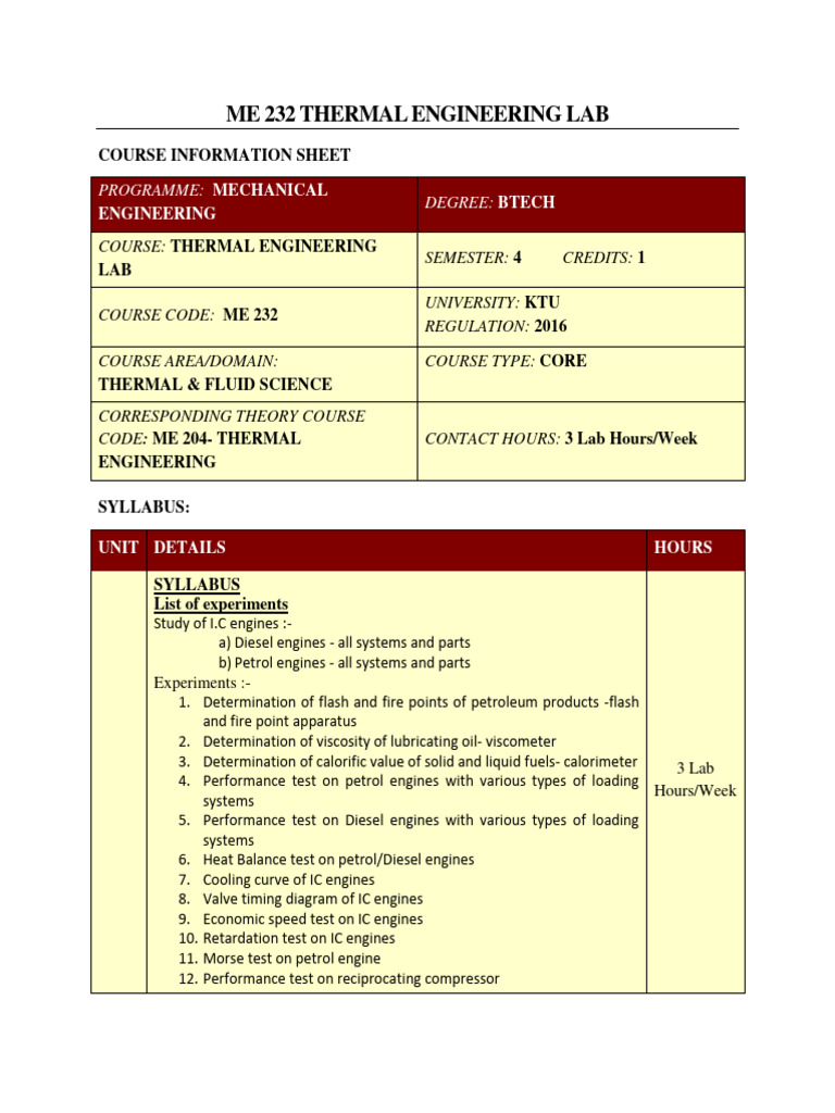 Me 232 Thermal Engineering Laboratory | PDF | Internal Combustion Engine | Engines