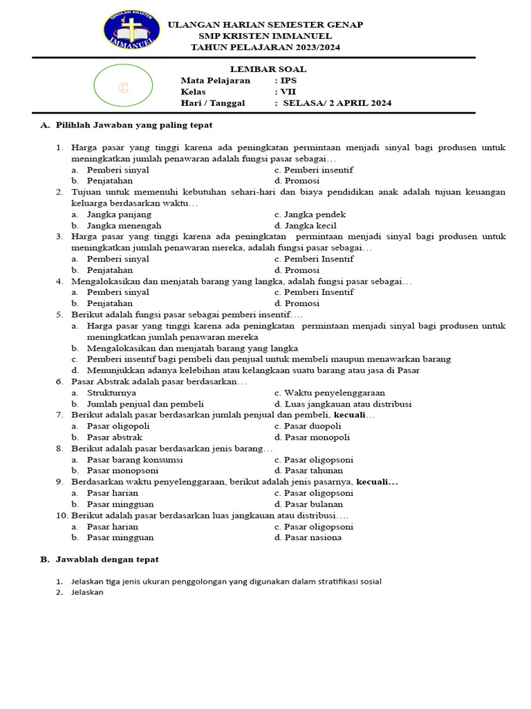 Uh Ips Kelas Vii Mode C | PDF
