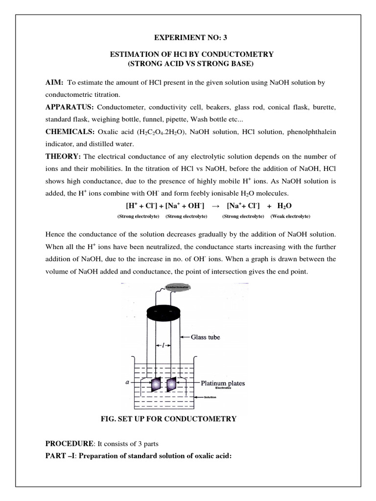 Experiment 3 Conductometry HCl | PDF | Titration | Chemistry