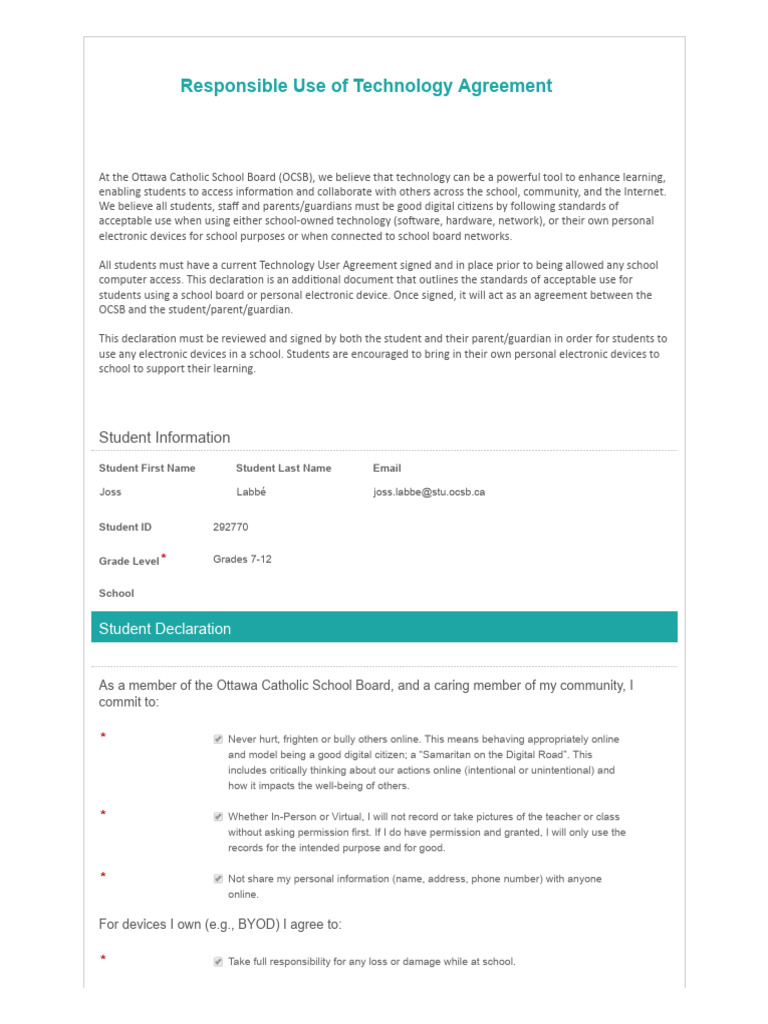 Responsible Use of Technology Agreement | PDF | World Wide Web ...