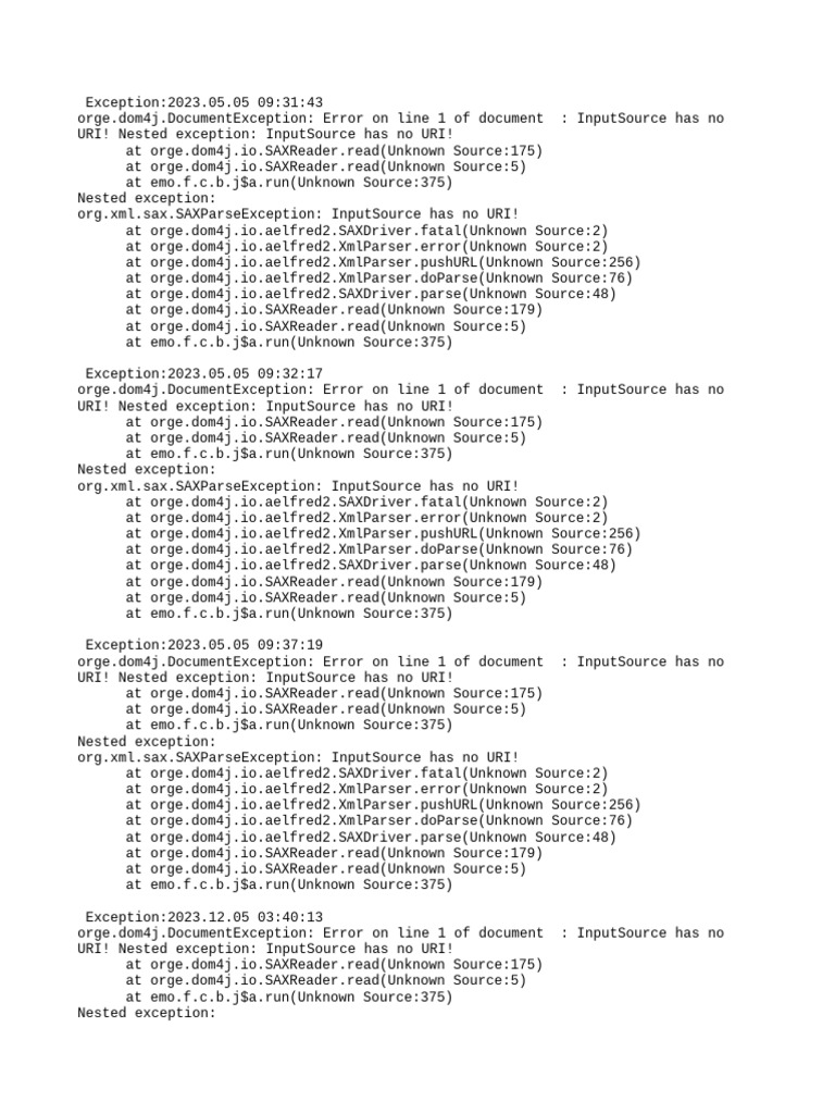 XML Parsing Error: InputSource URI Missing | PDF