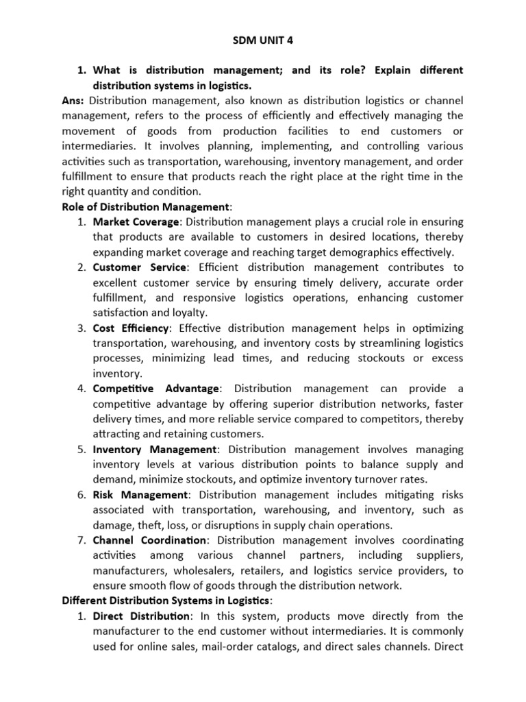 SDM Unit 4 | PDF | Logistics | Retail