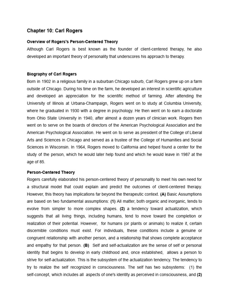 Chapter 10_ Carl Rogers | PDF | Psychotherapy | Self Concept