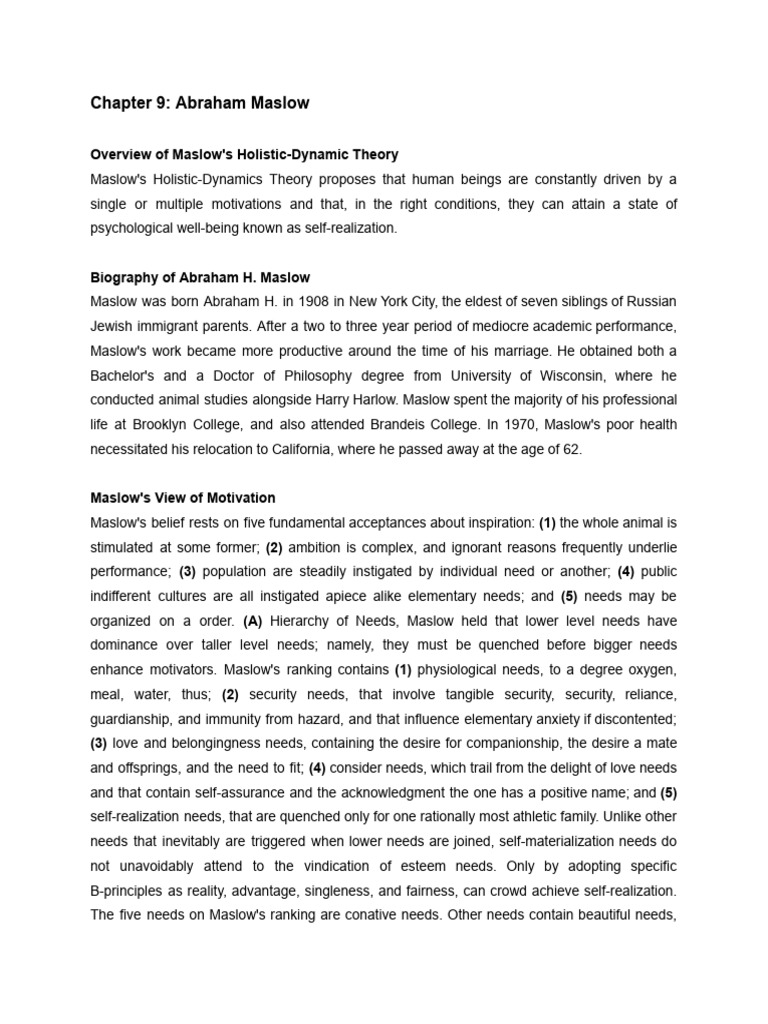 Chapter 9 - Abraham Maslow | PDF | Self Actualization | Psychotherapy