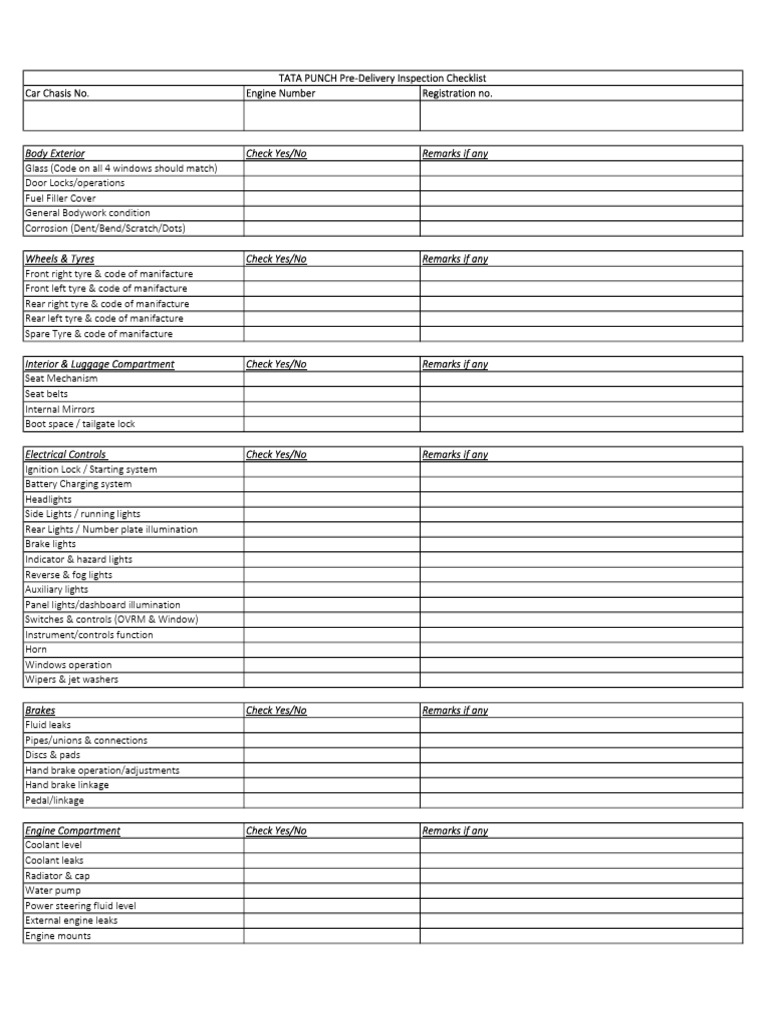 PDI Checks | PDF | Steering | Motor Vehicle