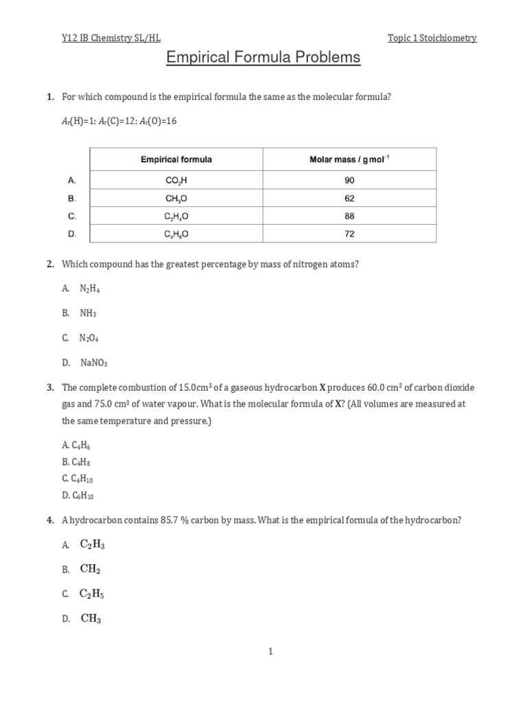 S1.4.4 Empirical Formula Past Paper Problems (Questions) | PDF | Oxide ...