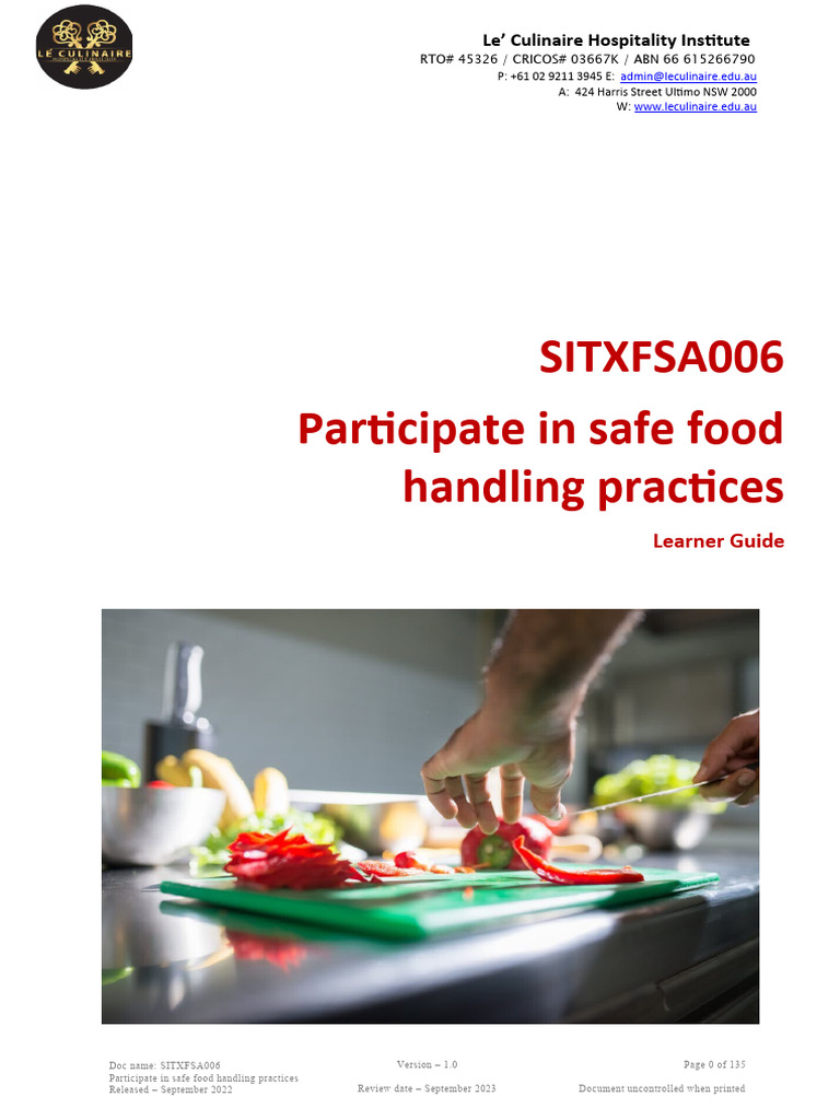 SITXFSA006 Learner Guide V1.0 | PDF | Food Safety | Hazard Analysis And Critical Control Points
