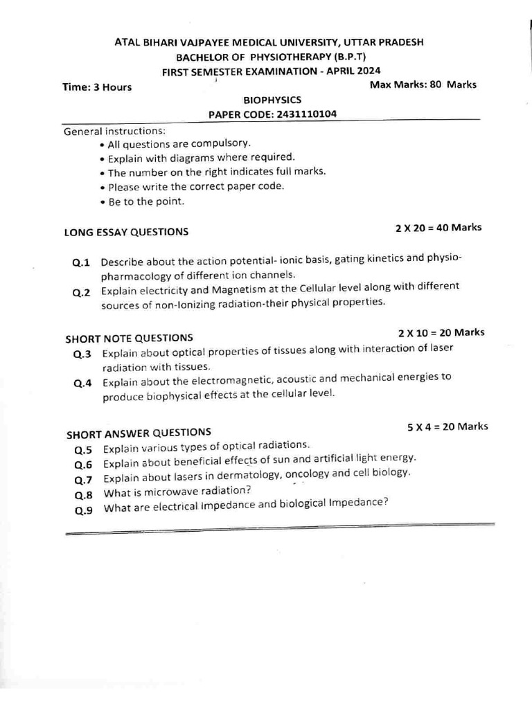 First Semester BPT 2024 | PDF