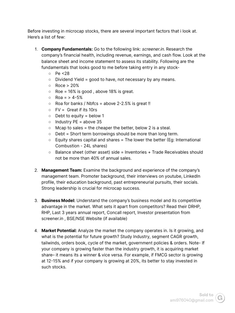 Microcap Stock Investment Guide | PDF | Investing | Valuation (Finance)