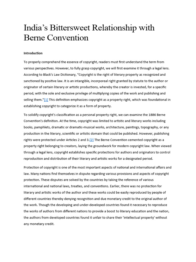 India and the Berne Convention Overview | PDF | Copyright ...