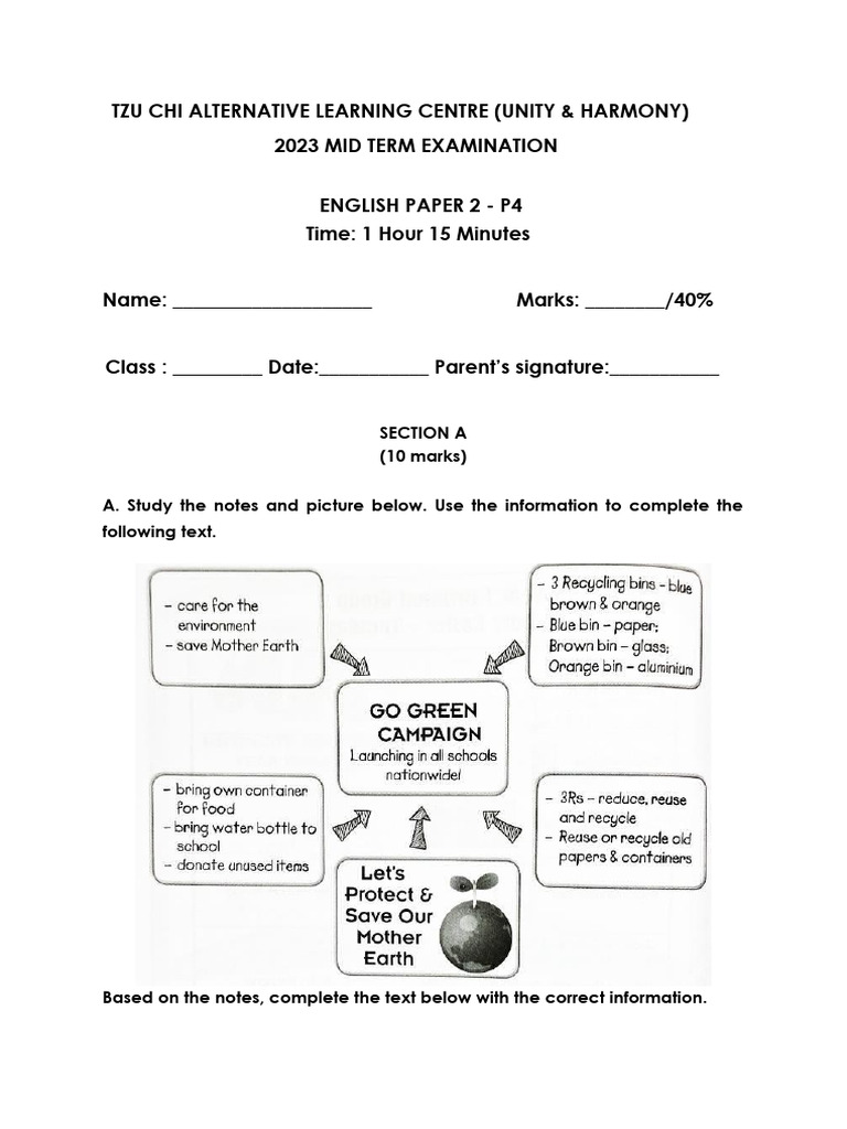 P4 Mid Term 2023 English Paper 2 Answer Sheet | PDF
