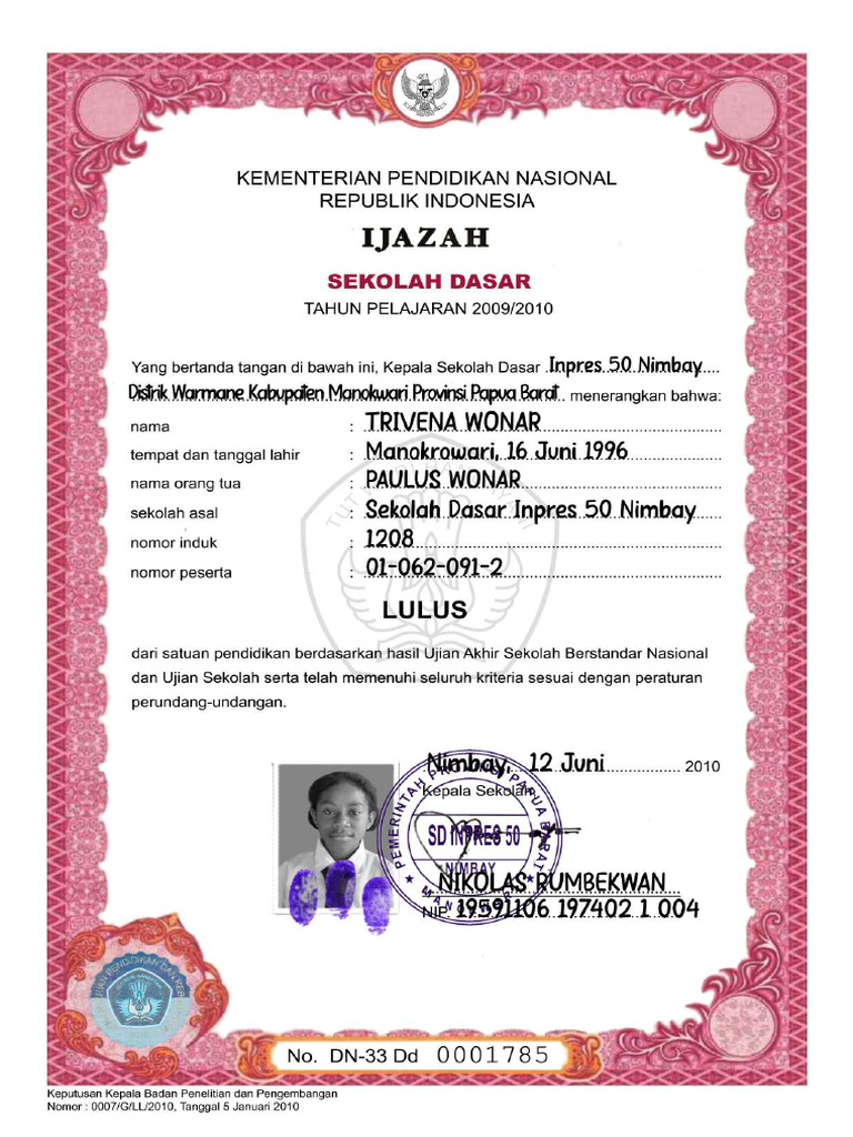 Ijazah SD 2010 | PDF
