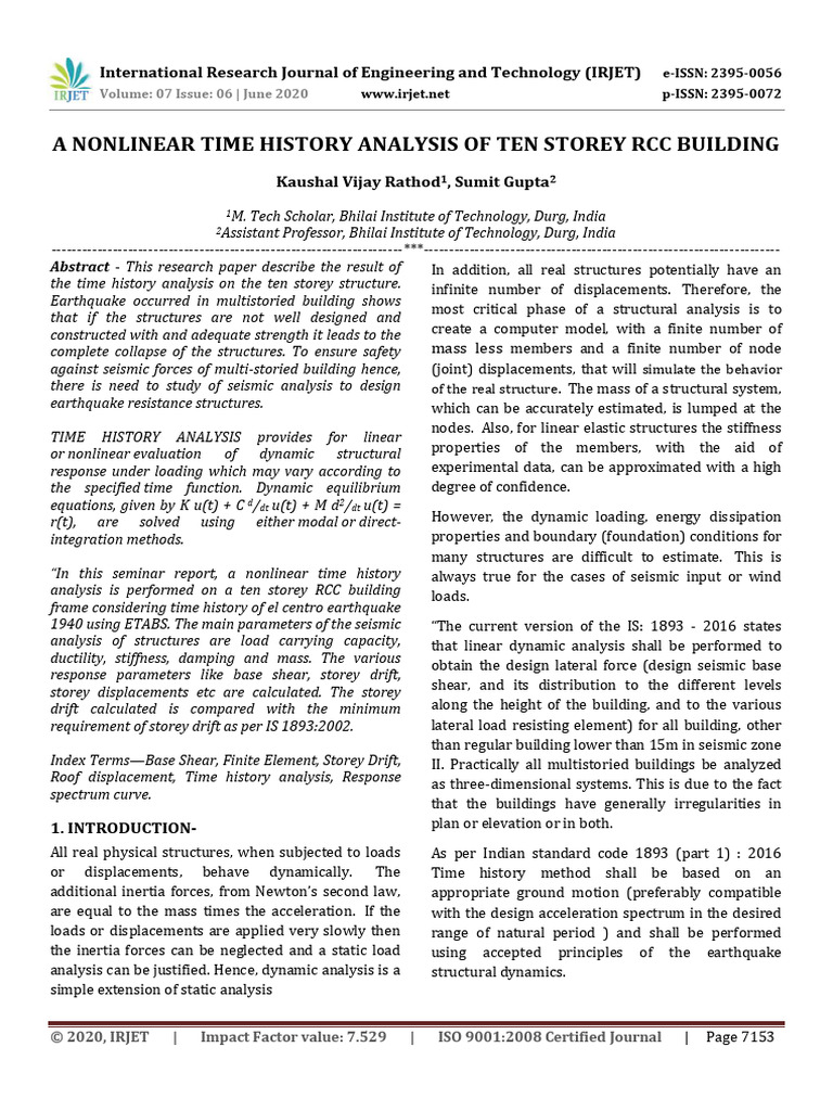 IRJET_A_NONLINEAR_TIME_HISTORY_ANALYSIS | PDF | Mathematical Analysis ...
