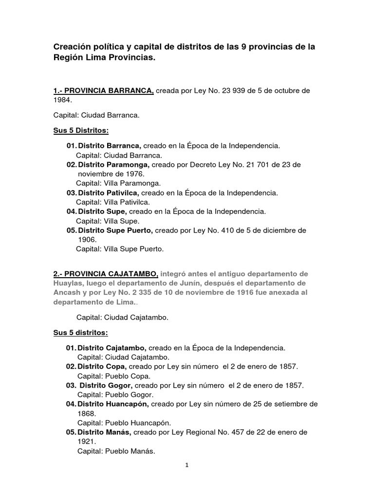 Distritos de la Región Lima Provincias | PDF | Perú | Lima
