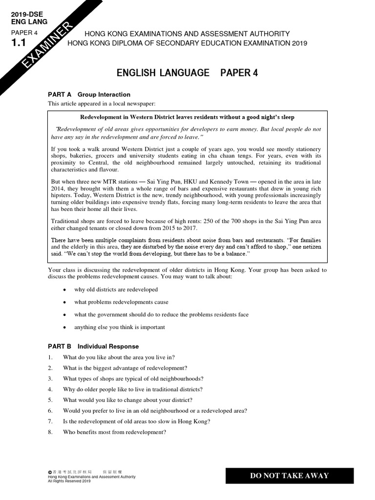 Hong Kong 2019 DSE English Paper 4 | PDF