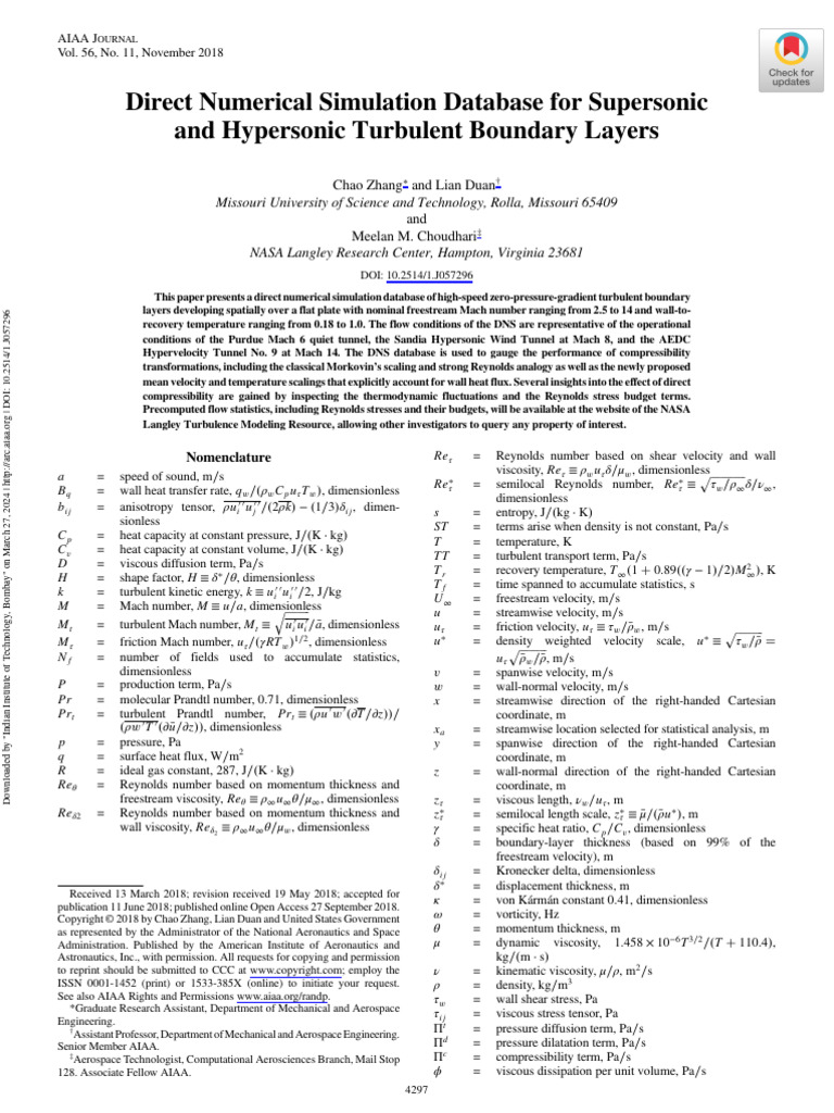 Zhang Et Al 2018 Direct Numerical Simulation Database For Supersonic ... Zhang Et Al 2018 Direct Numerical Simulation Database For Supersonic ...