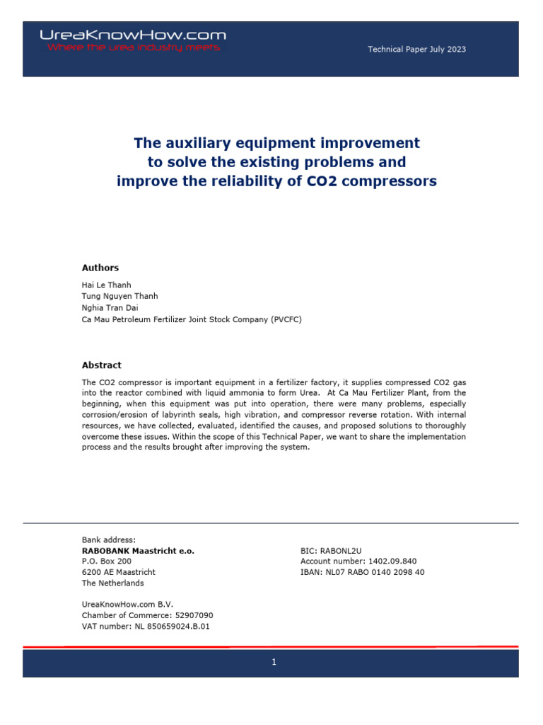2023 07 Le PVCFC Auxiliary Equipment Improvement To Improve Reliability of CO2 Compressor | PDF ...