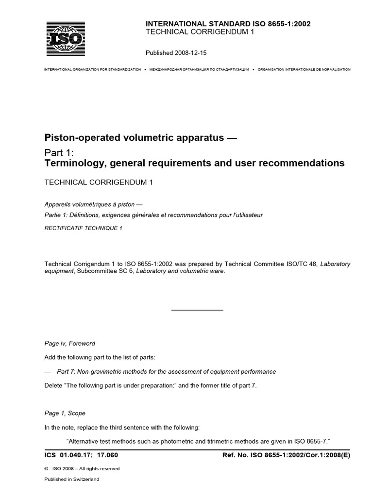 ISO_8655_1_2002_Piston Operated | PDF | International Organization For ...
