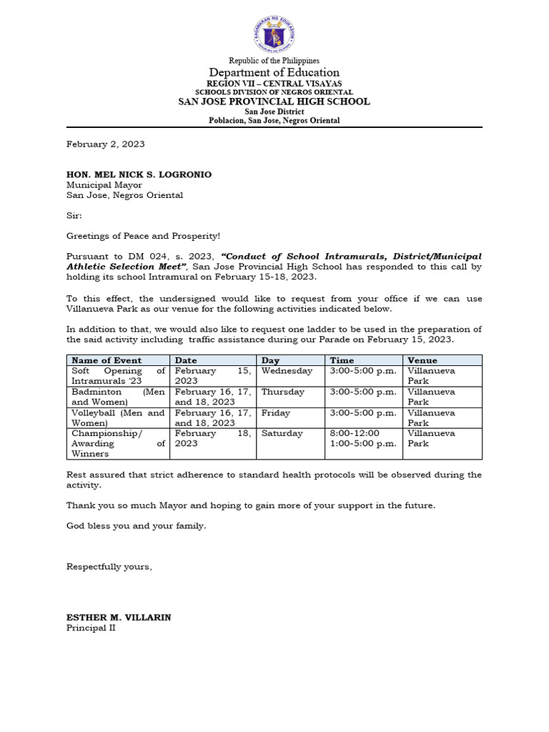 Letter For Intrams | PDF