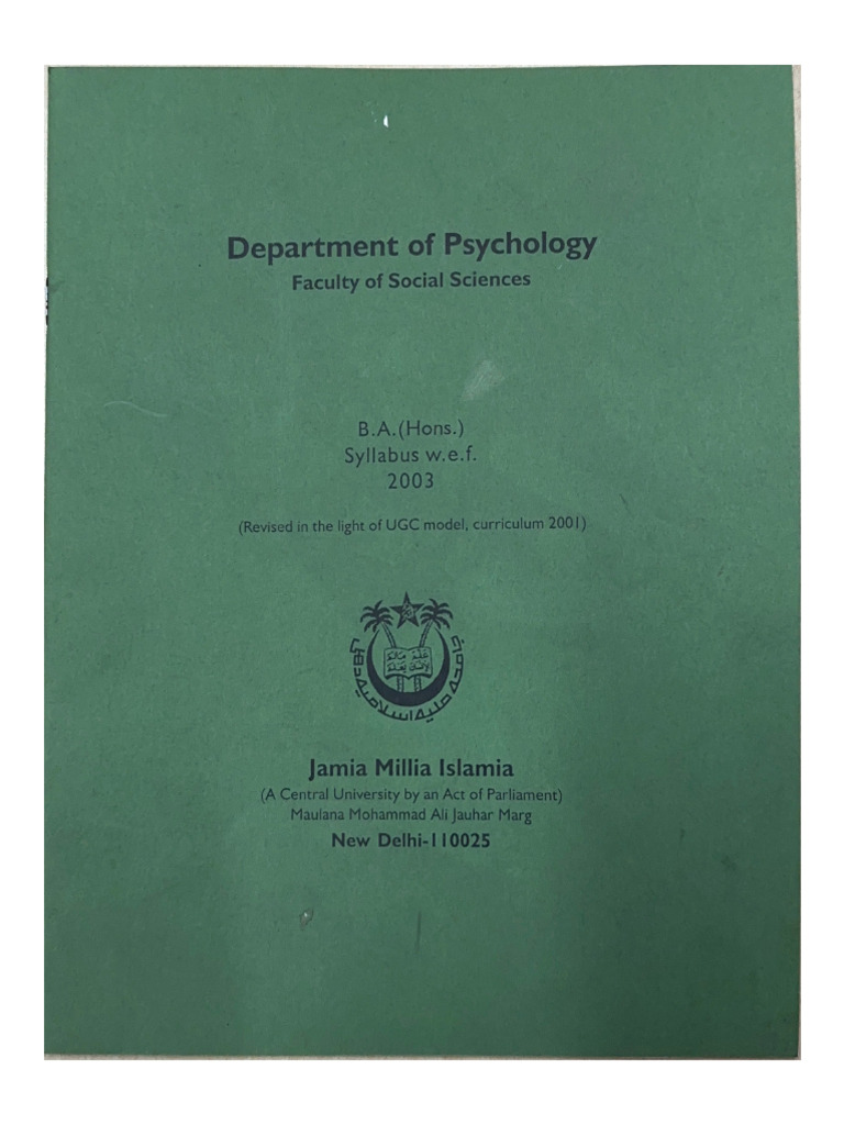 BA Syllabus - Dept - of Psychology Jamia Millia | PDF