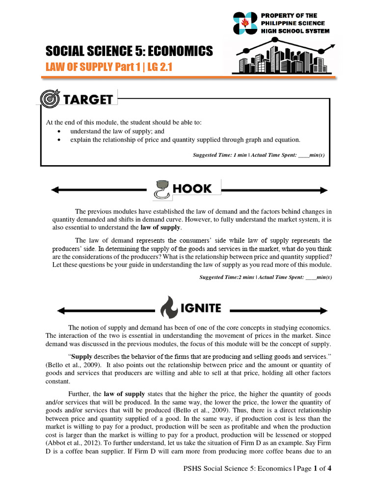 SLG SS5 2.1 Law of Supply Part 1 | PDF | Supply (Economics) | Demand