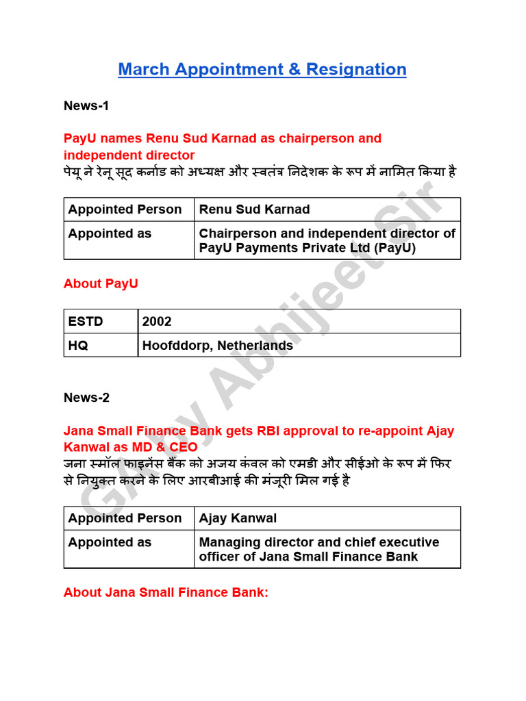 March Appointment & Resignation | PDF