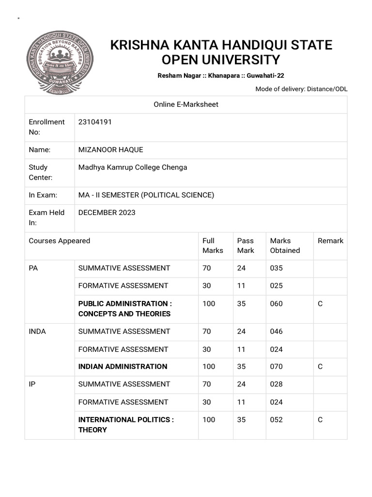 Krishna Kanta Handiqui State Open University | PDF