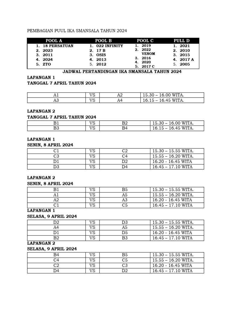 Jadwal Ika 2024 Fix | PDF