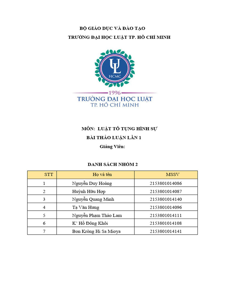 TTHS lần 1 nhóm 2 | PDF