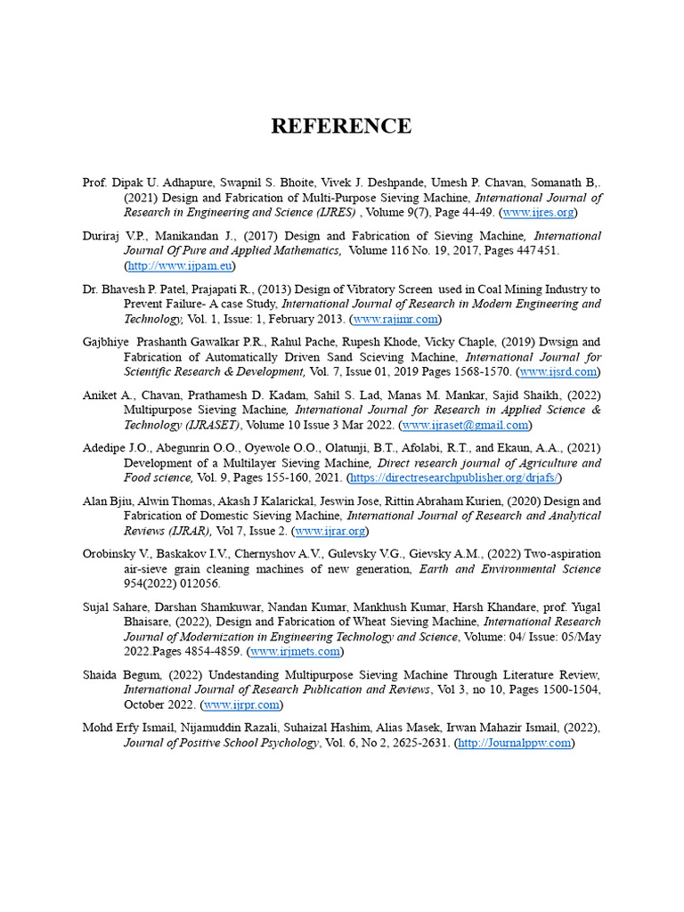 References For Sieving Machine | PDF | Engineering | Science