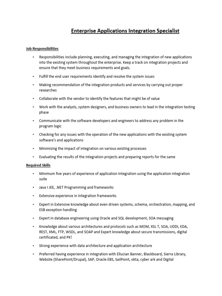 Enterprise App Integration Specialist | PDF