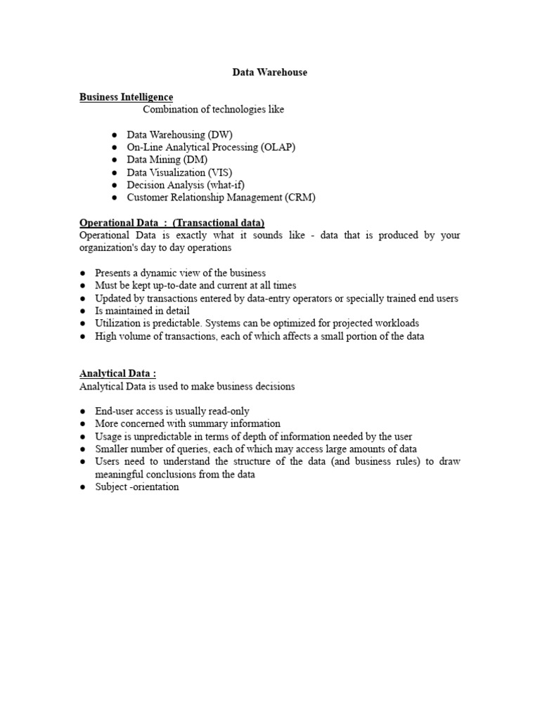 Data Warehouse Notes | PDF | Data Warehouse | Information Technology ...